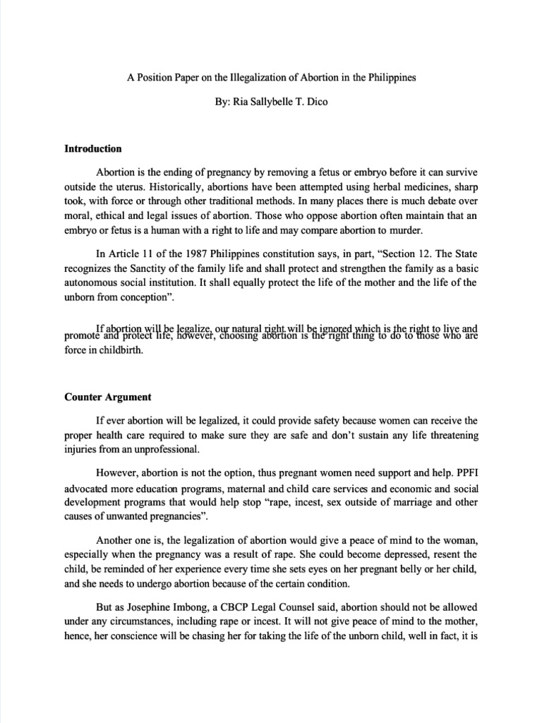 PDF A Position Paper On The Illegalization of Abortion in The ...
