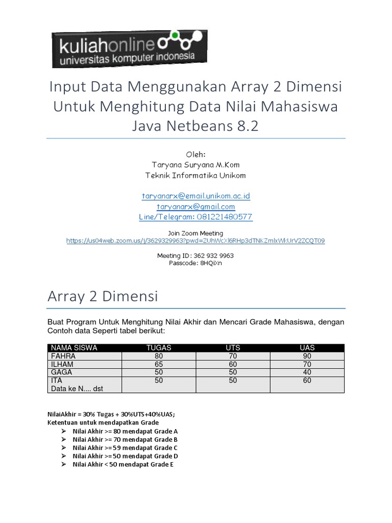 Input Data Menggunakan Array 2 Dimensi Dengan Bahasa Java | PDF ...
