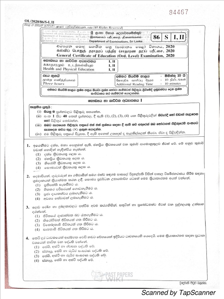 2020 OL Health Past Paper and Answers - Sinhala Medium | PDF | Cooking ...