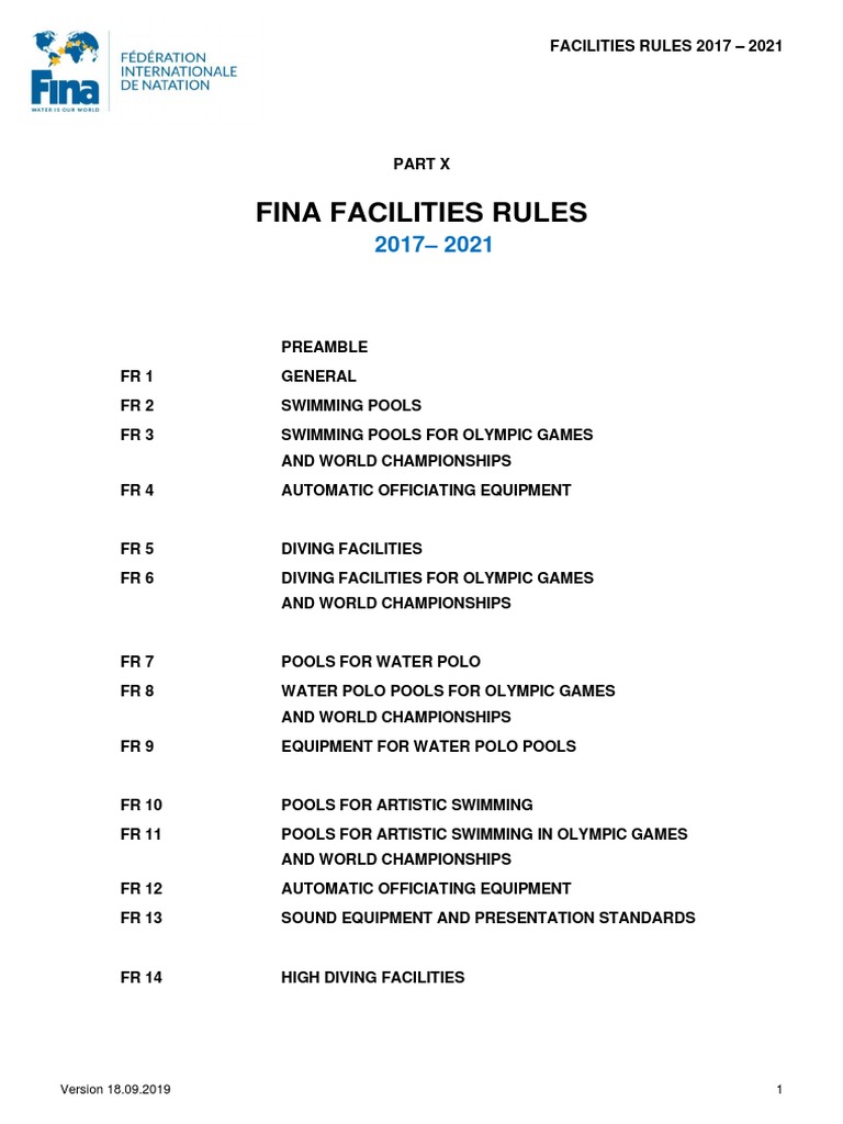 FINA Facilities Rules 2017 - 2021 | PDF | Swimming (Sport) | Swimming Pool