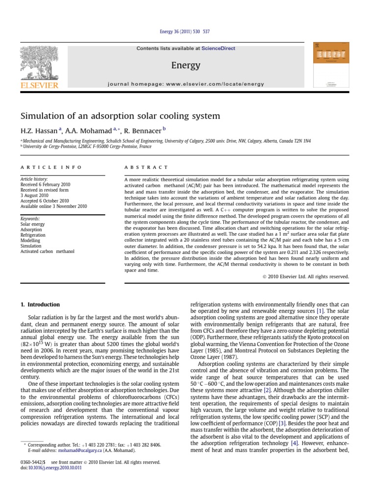 6 Simulation of An Adsorption Solar Cooling System | PDF | Adsorption ...