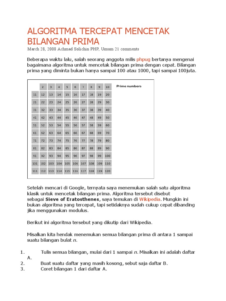 Algoritma Tercepat Mencetak Bilangan Prima | PDF