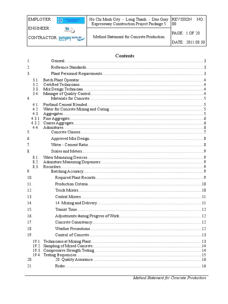 Method Statement For Concrete Production | PDF | Concrete ...