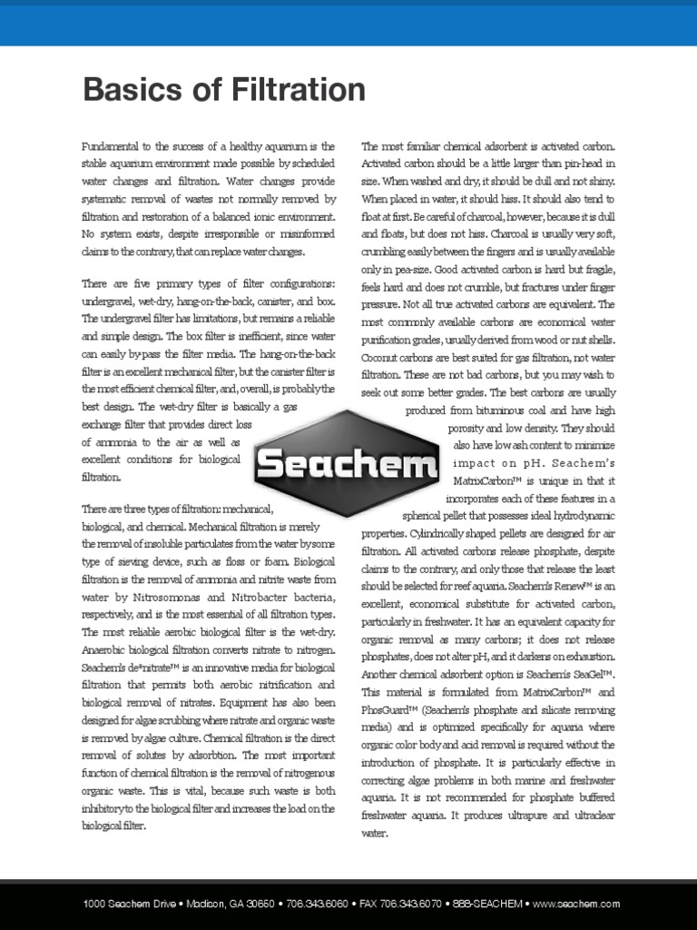 Basics of Filtration | Download Free PDF | Aquarium | Chemistry