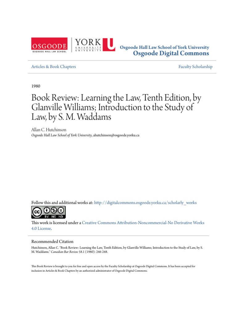 Book Review - Learning The Law Tenth Edition by Glanville Willia | PDF ...