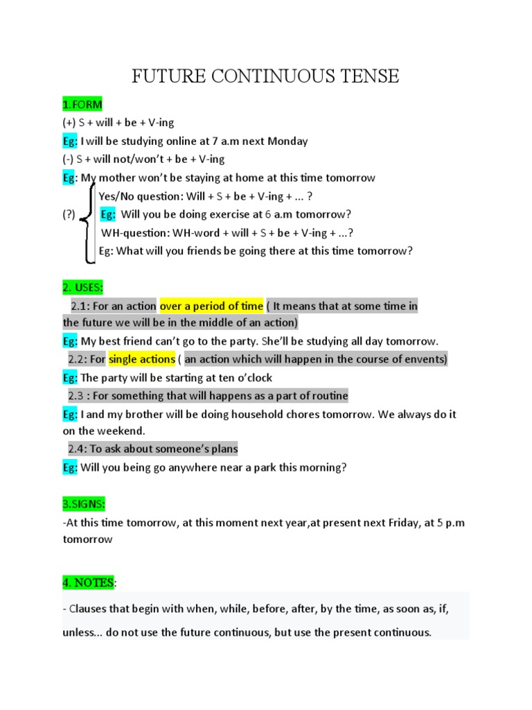 Future Continuous Tense | PDF | Language Arts & Discipline | Self ...