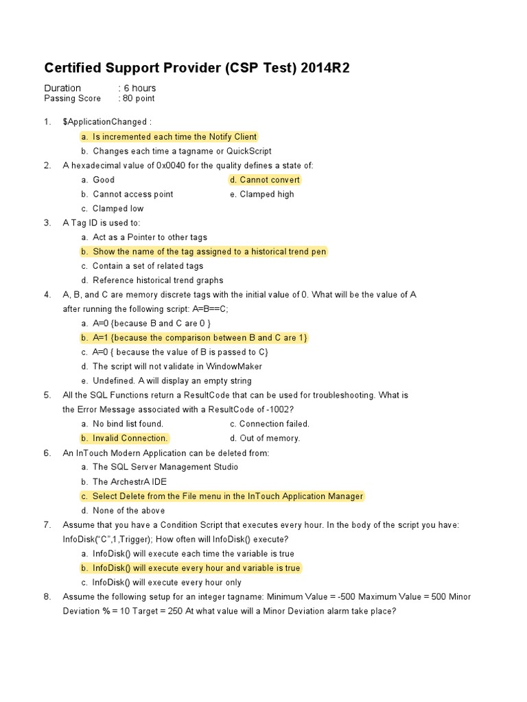 Certified Support Provider (CSP Test) 2014R2: Duration: 6 Hours ...