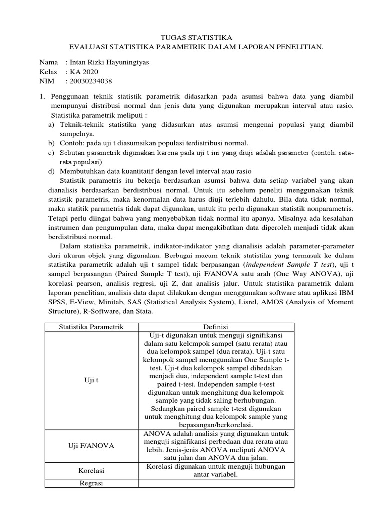 Analisis Statistika Parametrik | PDF