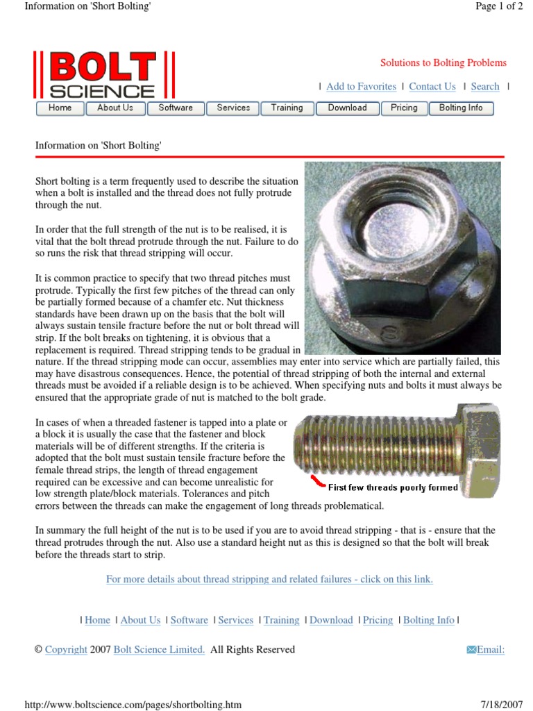Info On Short Bolting | PDF | Screw | Nut (Hardware)