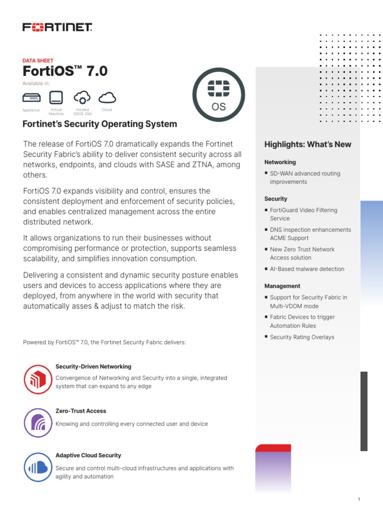 Fortios 7.0: Fortinet'S Security Operating System | PDF | Computer Network | Cloud Computing
