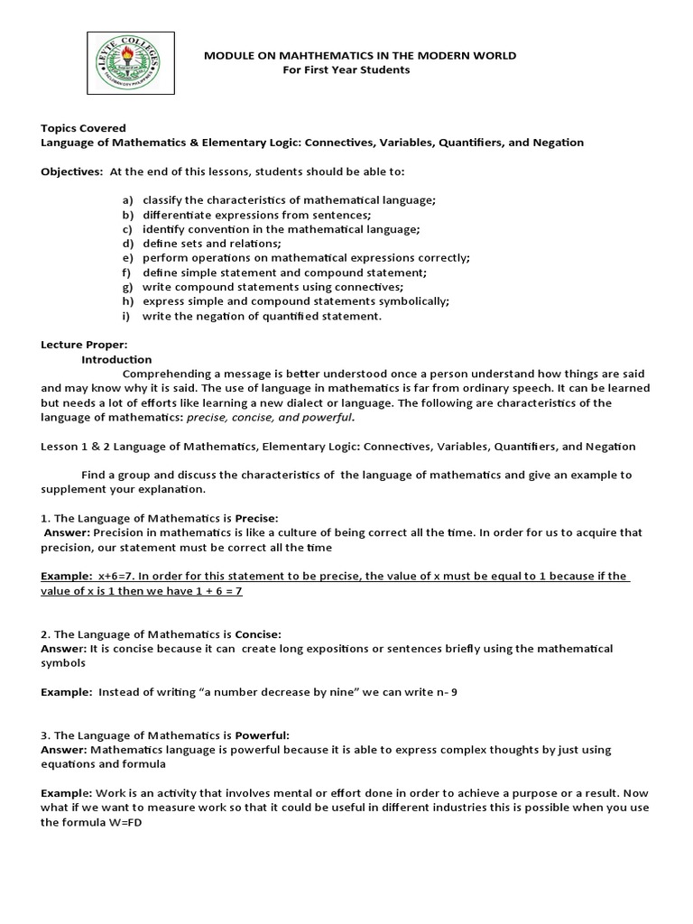 2 Module On Mahthematics in The Modern World LC | PDF | Set ...