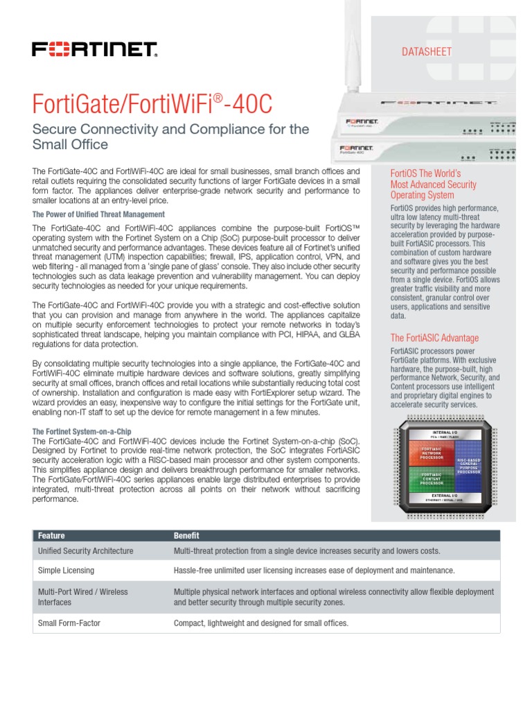 FortiGate 40C | PDF | System On A Chip | Computer Network