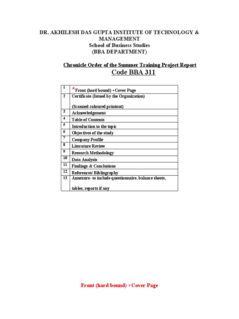 Format For Summer Training Program. | PDF