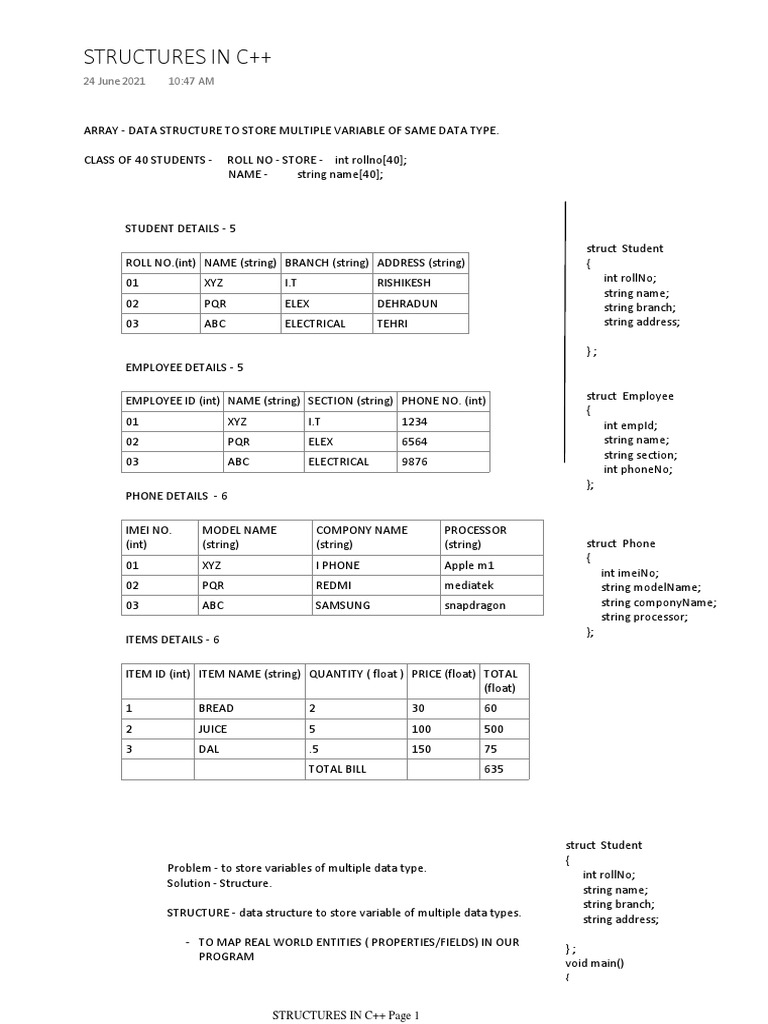 Structures in C++ | PDF | Integer (Computer Science) | Data