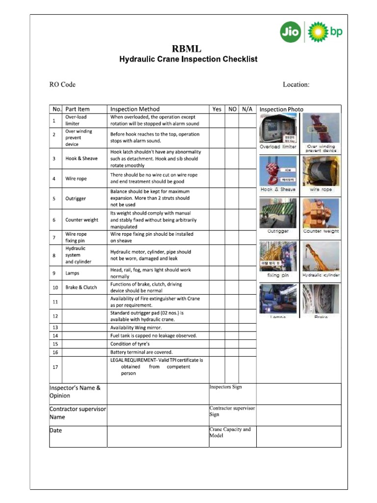 Crane Inspection Checklist | PDF