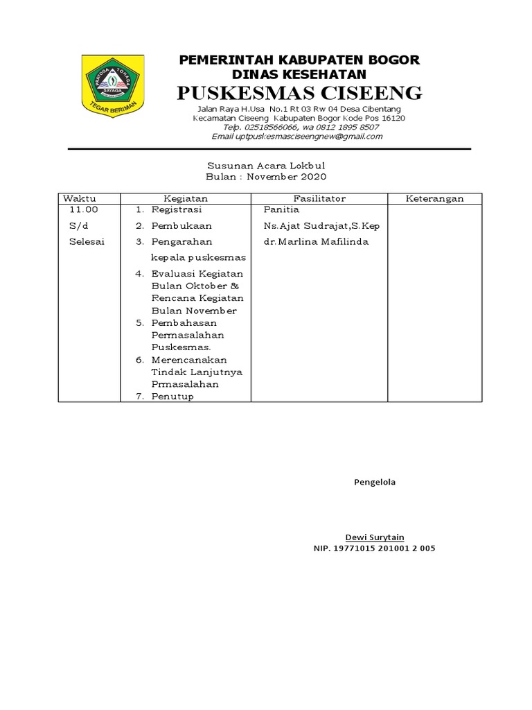 Agenda Lokbul Puskesmas Ciseeng Nov-Dec 2020 | PDF | Gaya Hidup