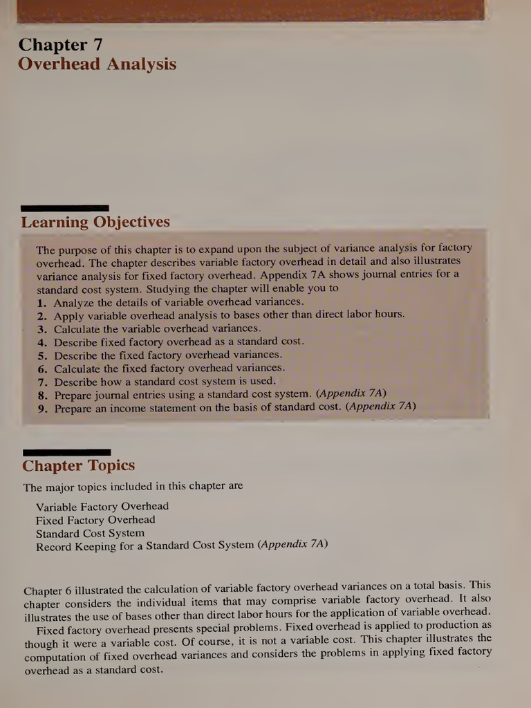 Overhead Analysis: Learning Objectives | PDF | Inventory | Cost