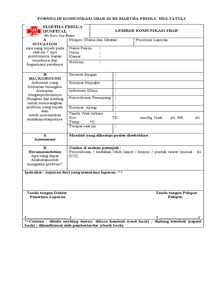 Formulir Komunikasi Sbar | PDF