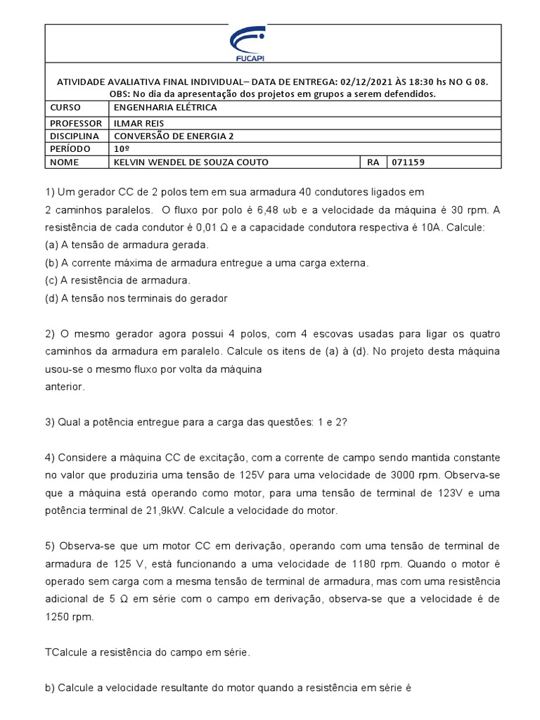 Atividade Avaliativa Final | PDF | Resistência elétrica e condutividade ... Atividade Avaliativa Final | PDF | Resistência elétrica e condutividade ...