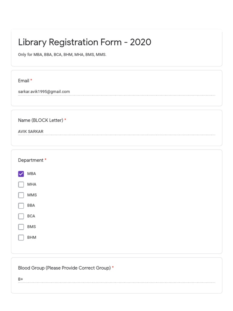 Library Registration Form - 2020: Email | PDF