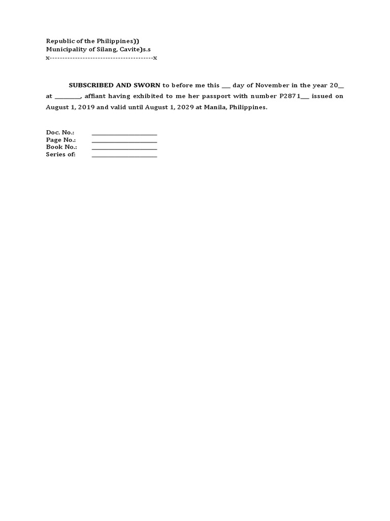 SUBSCRIBED AND SWORN To Before Me This - Day of November in The Year 20 ...