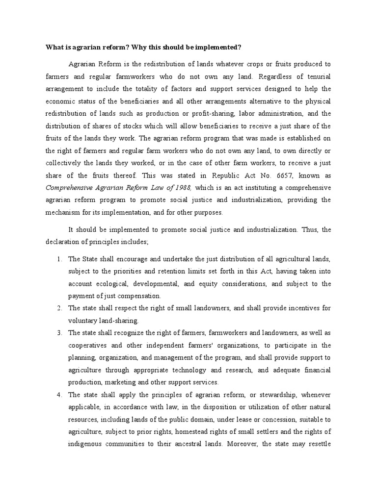 What Is Agrarian Reform? Why This Should Be Implemented? | PDF ...