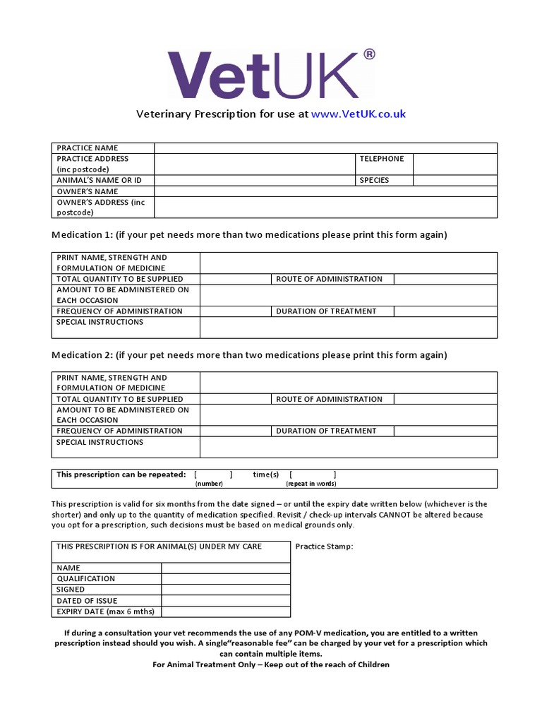 Sample Veterinary Medical Prescription | PDF