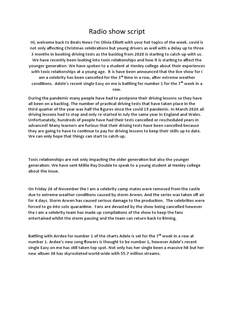 Radio Show Script: RD TH | PDF