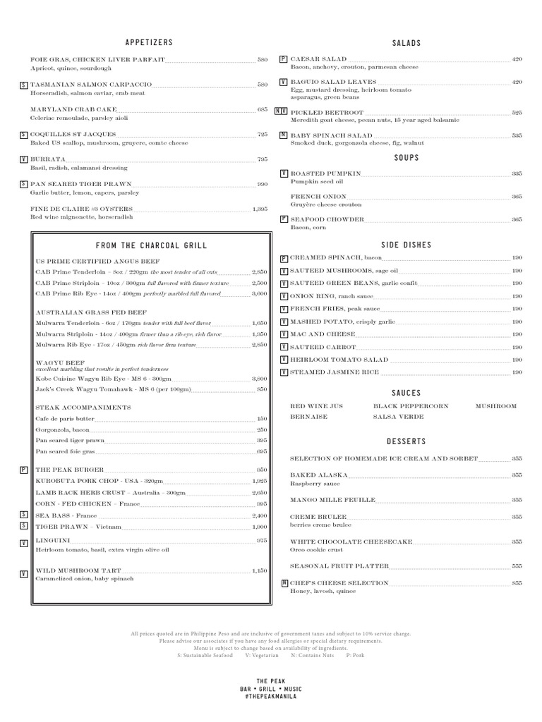 The Peak Grill Ala Carte Menu | PDF | Salad | Sauce
