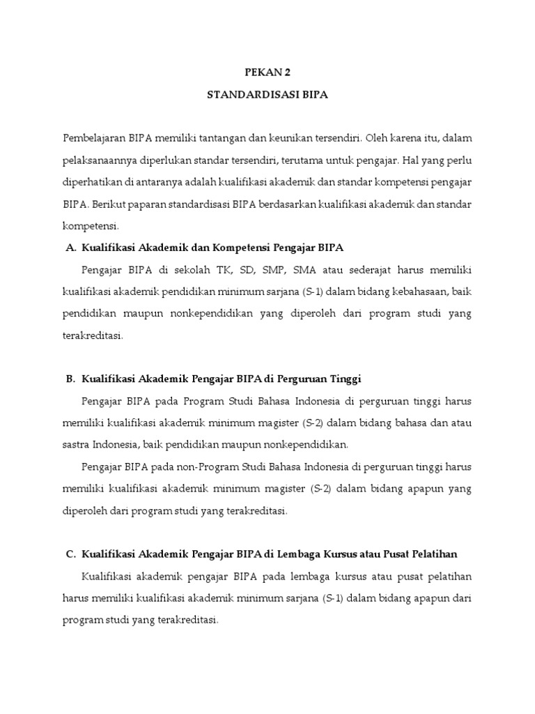 Standardisasi Pengajar BIPA | PDF | Karier & Perkembangan | Seni & Disiplin Bahasa