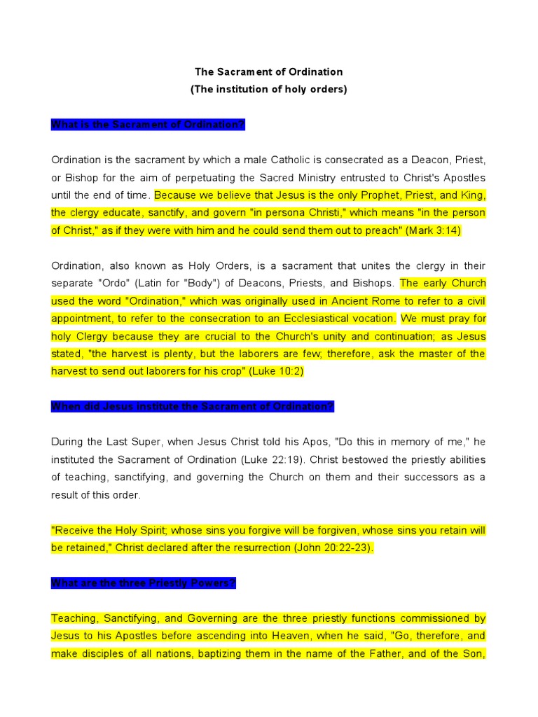 The Sacrament of Ordination (The Institution of Holy Orders) | PDF ...