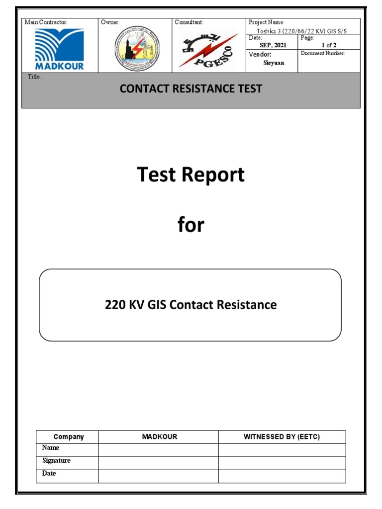 Contact Resistance Test Report | PDF | Electrical Equipment ...