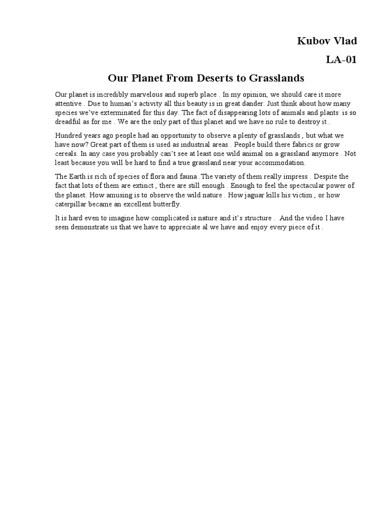 Kubov Vlad LA-01 Our Planet From Deserts To Grasslands | PDF