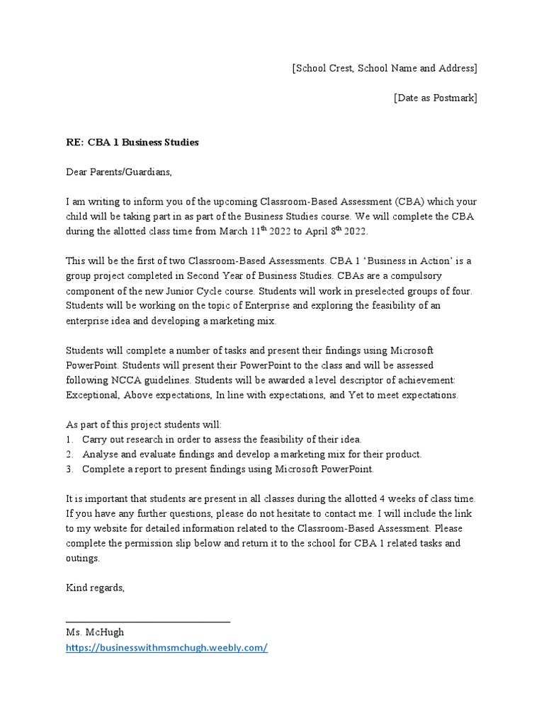 Part B - Letter To Parents Guardians | PDF