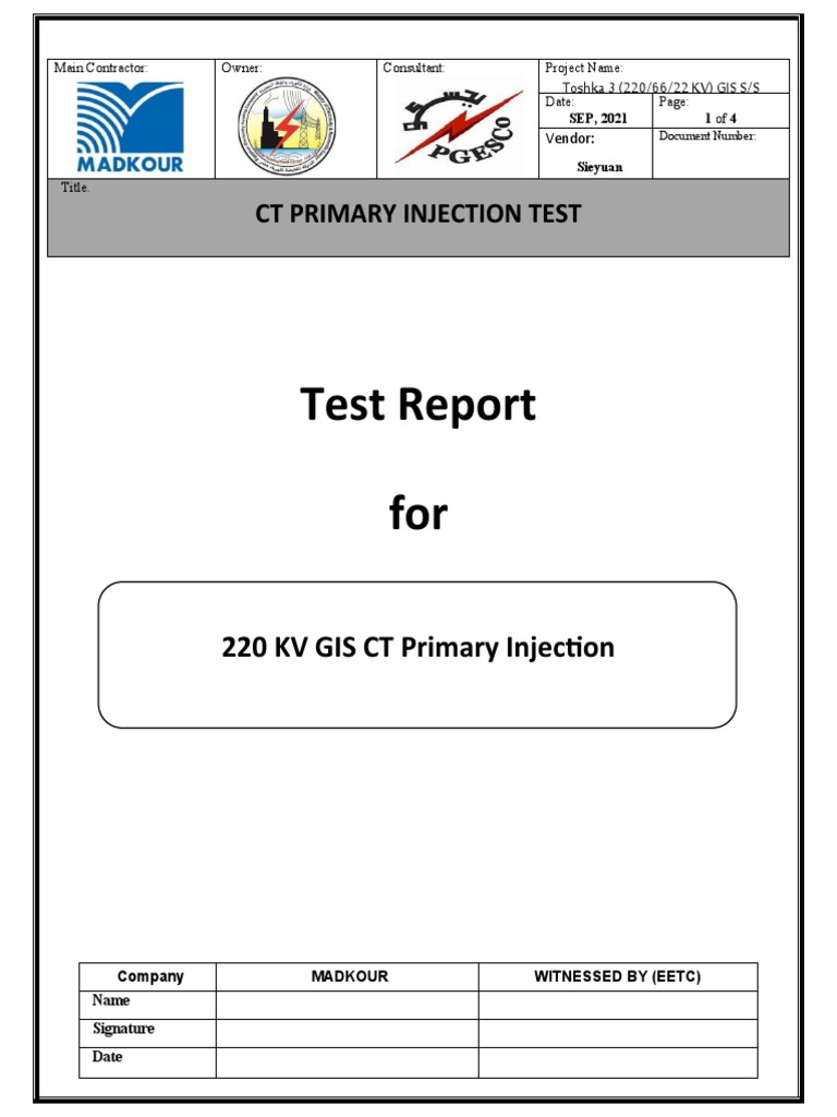 Test Report For: CT Primary Injection Test | Download Free PDF ...