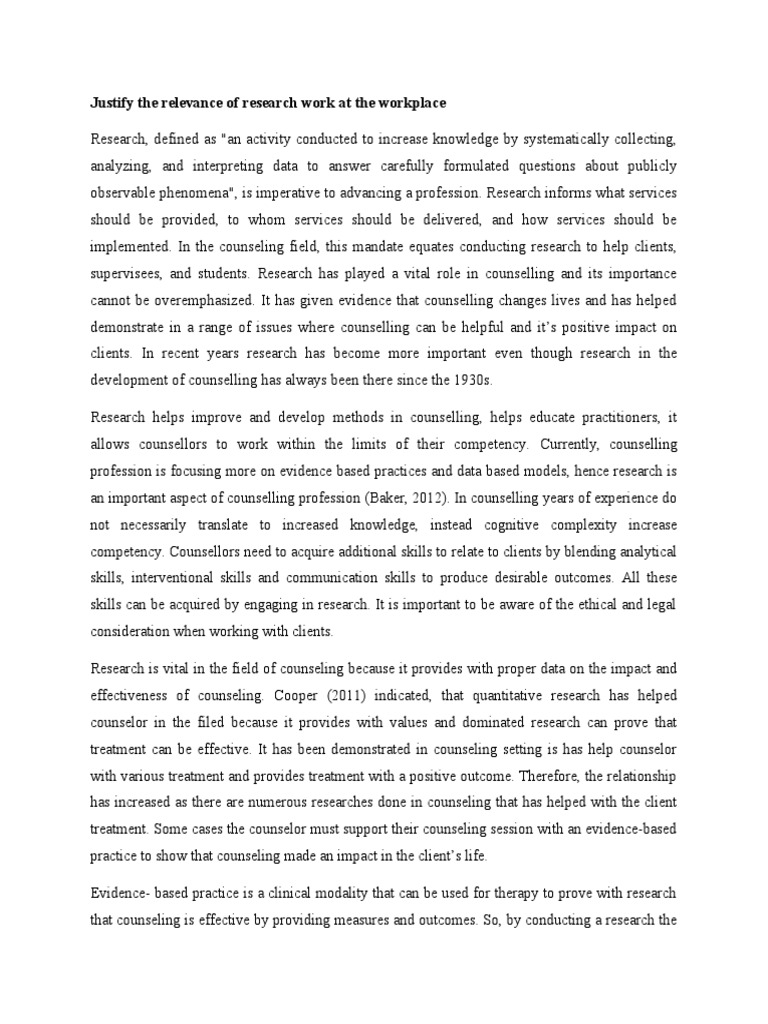 Justify The Relevance of Research Work at The Workplace | PDF ...
