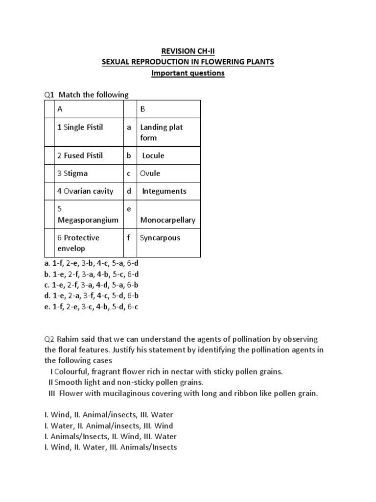 Botany Exam Prep: Key Questions | PDF | Seed | Ploidy