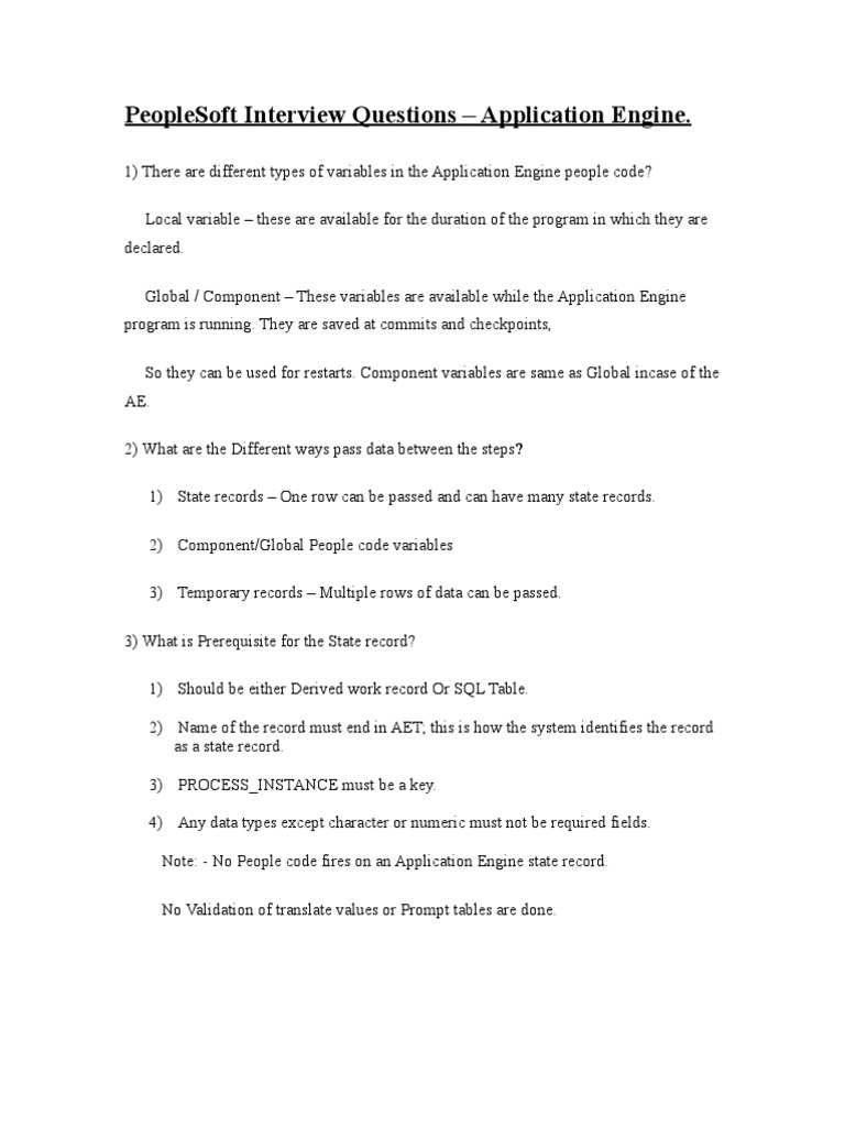 Peoplesoft Application Engine Interview Questions | PDF