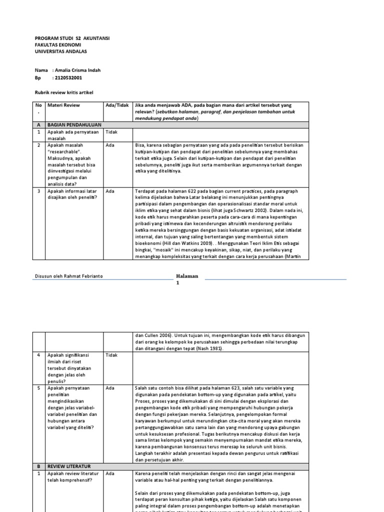 Review Kritis Artikel Etika Akuntansi | PDF