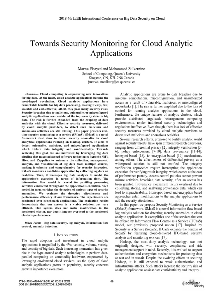 Towards Security Monitoring For Cloud Analytic Applications | Download Free PDF | Apache Hadoop ...