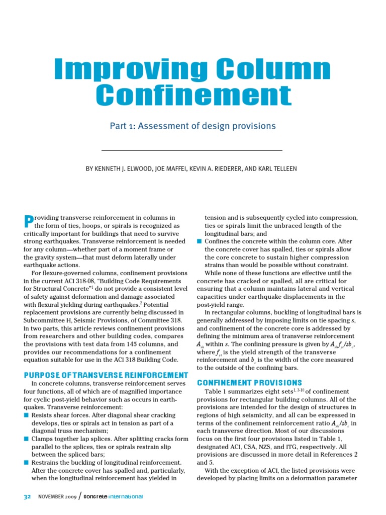 Improving Column Confinement Part 1 Assessment of Design Provisions ...