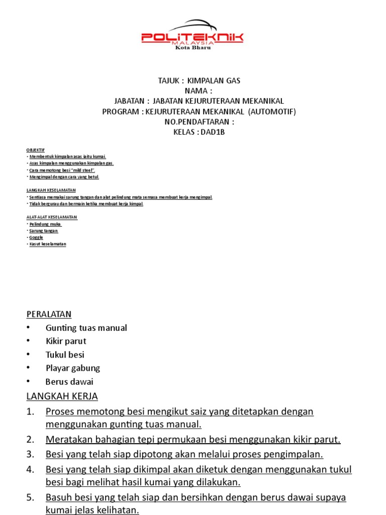 Contoh Report Kimpalan Gas | PDF