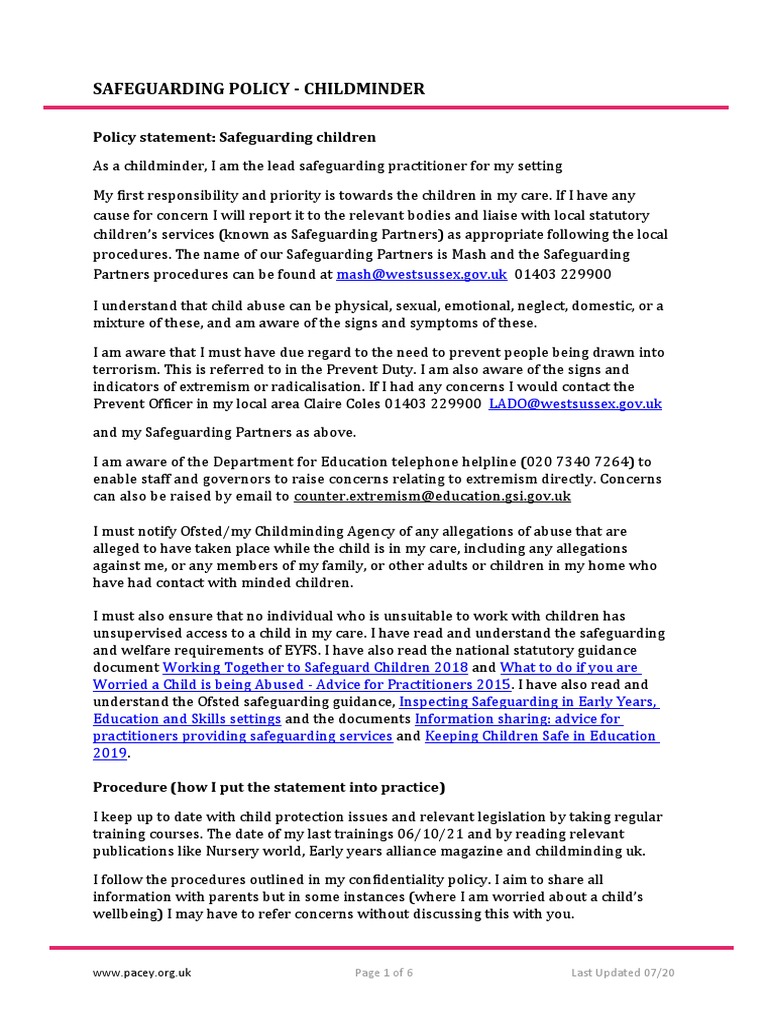 Safeguarding Childminder Policy | PDF | Social Institutions | Social ...