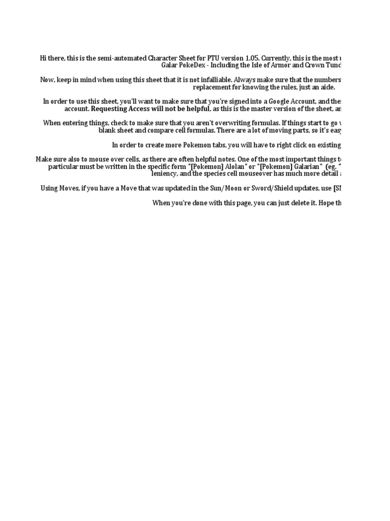 Fancy PTU 1.05 Sheet - Version Galar | PDF | Pokémon | Video Games