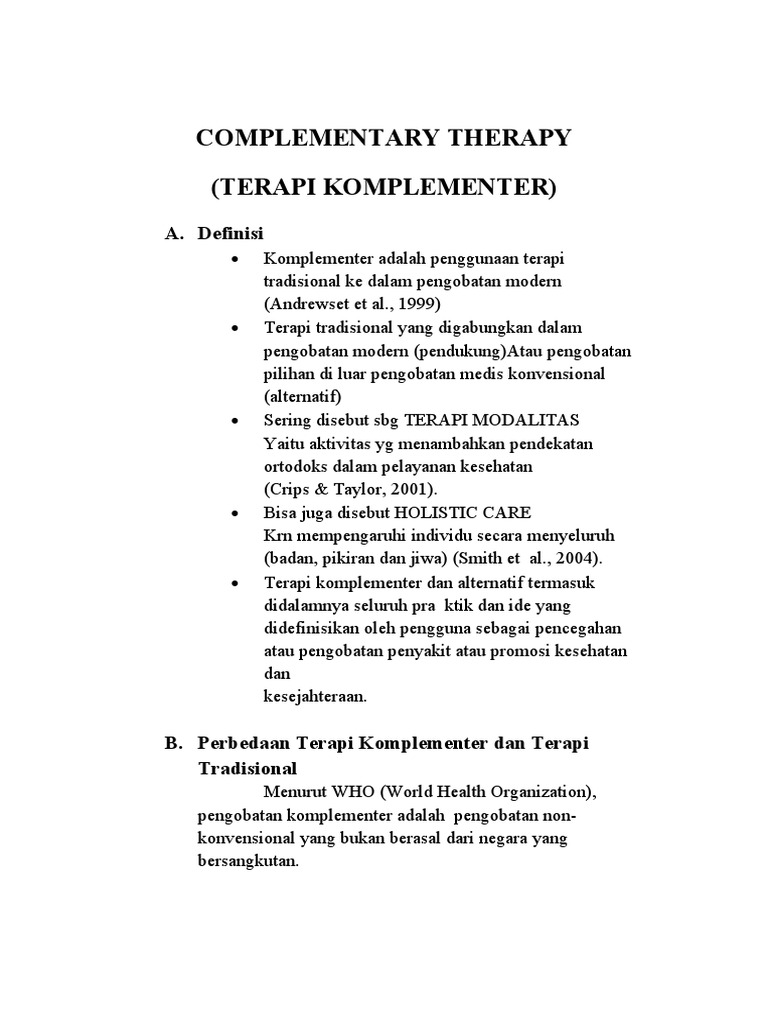 Terapi Komplementer: Definisi dan Jenis | PDF | Kesehatan Holistik | Sains & Matematika