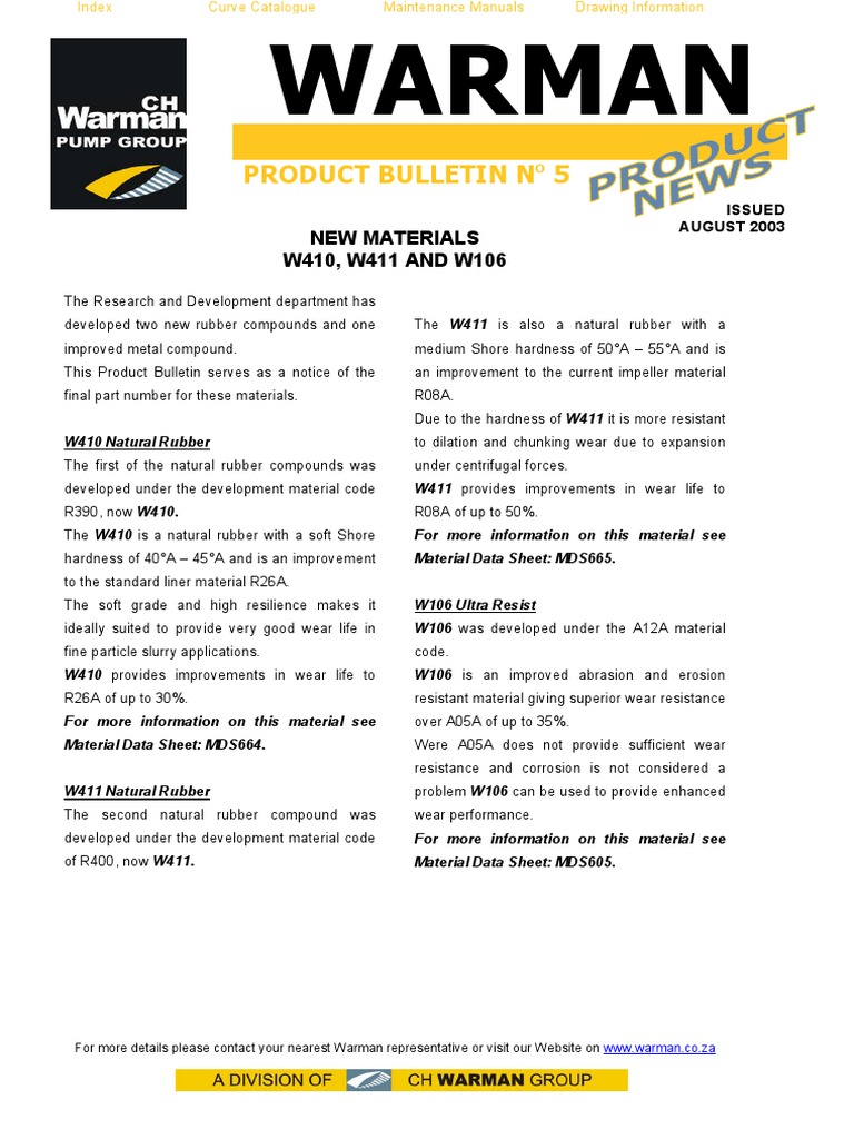 Product Bulletin N 5: New Materials W410, W411 AND W106 | Download Free ...