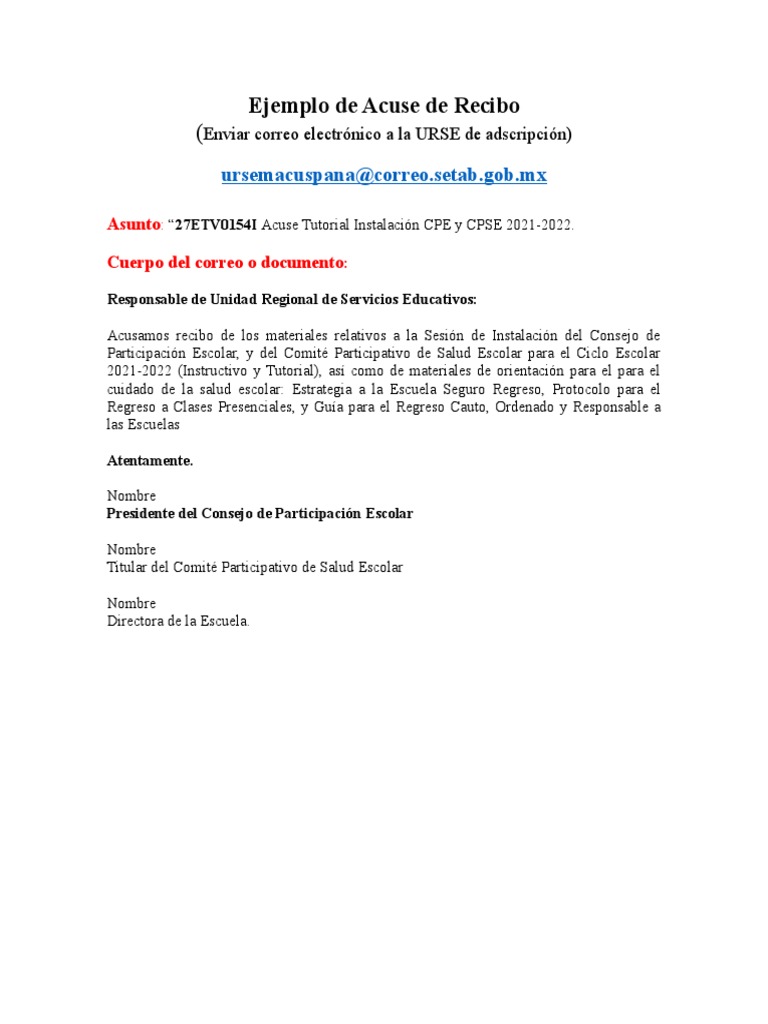 Ejemplo de Acuse de Recibo de Tutorial y Materiales de Orientación | PDF