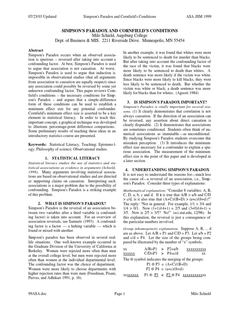 Milo Schield, Augsburg College Dept. of Business & MIS. 2211 Riverside ...