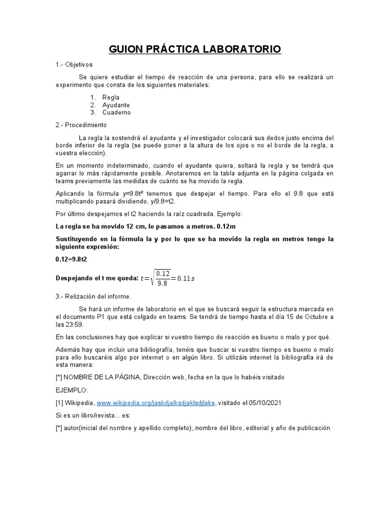 GUION PRÁCTICA LABORATORIO - Método Científico | PDF