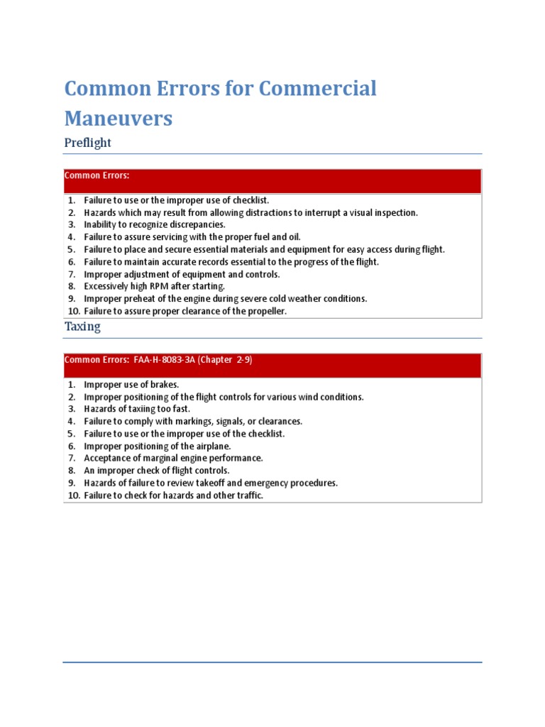 Common Errors For Commercial Maneuvers | PDF | Airspeed | Flight